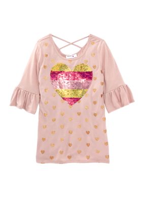 Beautees Girls 7-16 Elbow Ruffle Sleeve Sequin Heart Top | belk