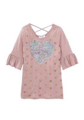 Beautees Girls 7-16 Elbow Ruffle Sleeve Sequin Heart Top | belk
