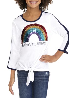 Beautees Girls 7-16 Rainbows Are Happiness Tie Front Tee | belk