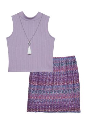 Beautees Girls 7-16 Mock Neck Flame Stitch Skirt Set | belk
