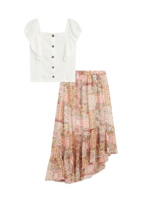 Beautees Girls 7-16 Solid Top and Printed Maxi Skirt Set | belk