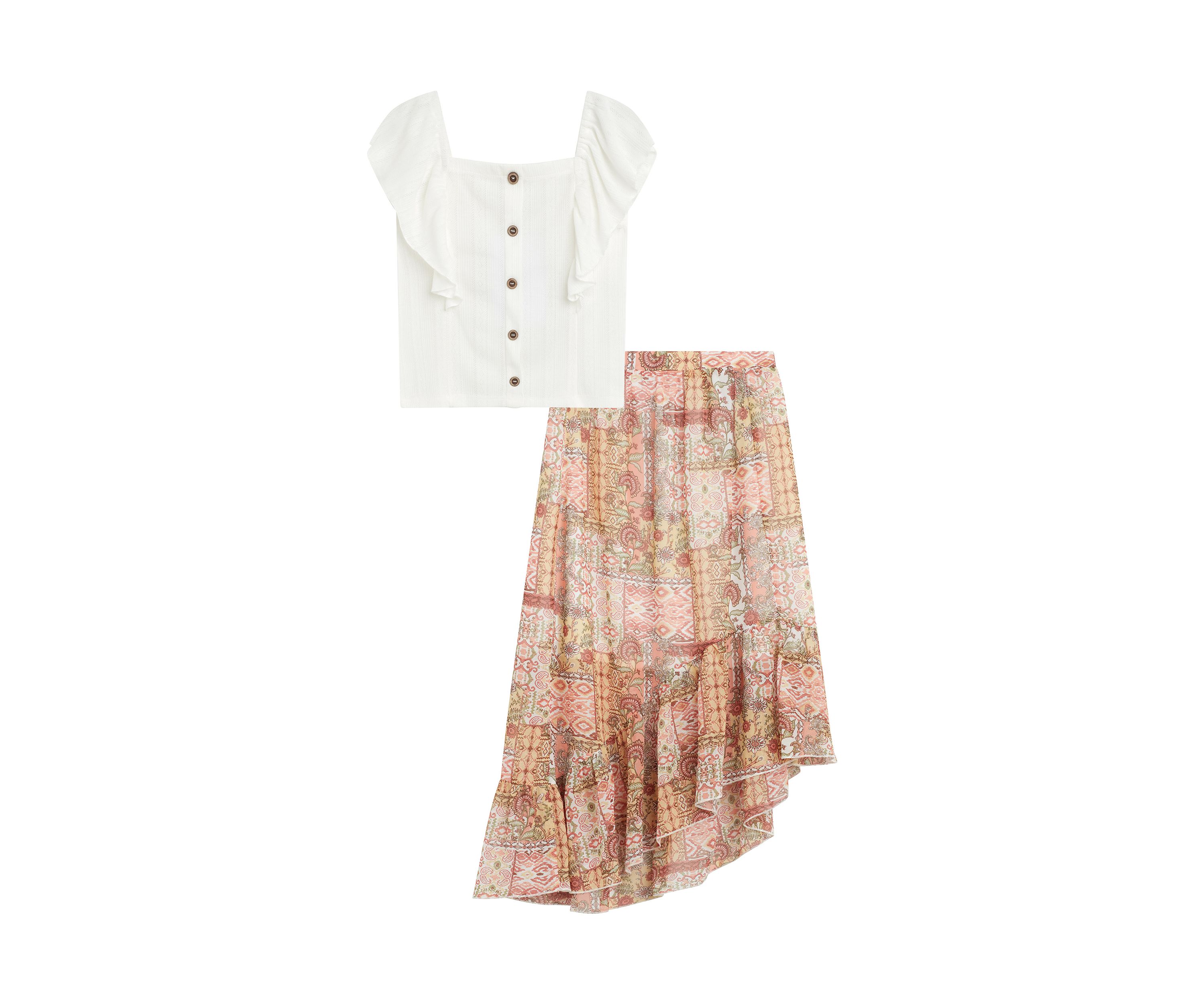 Beautees Girls 7-16 Solid Top and Printed Maxi Skirt Set | Belk