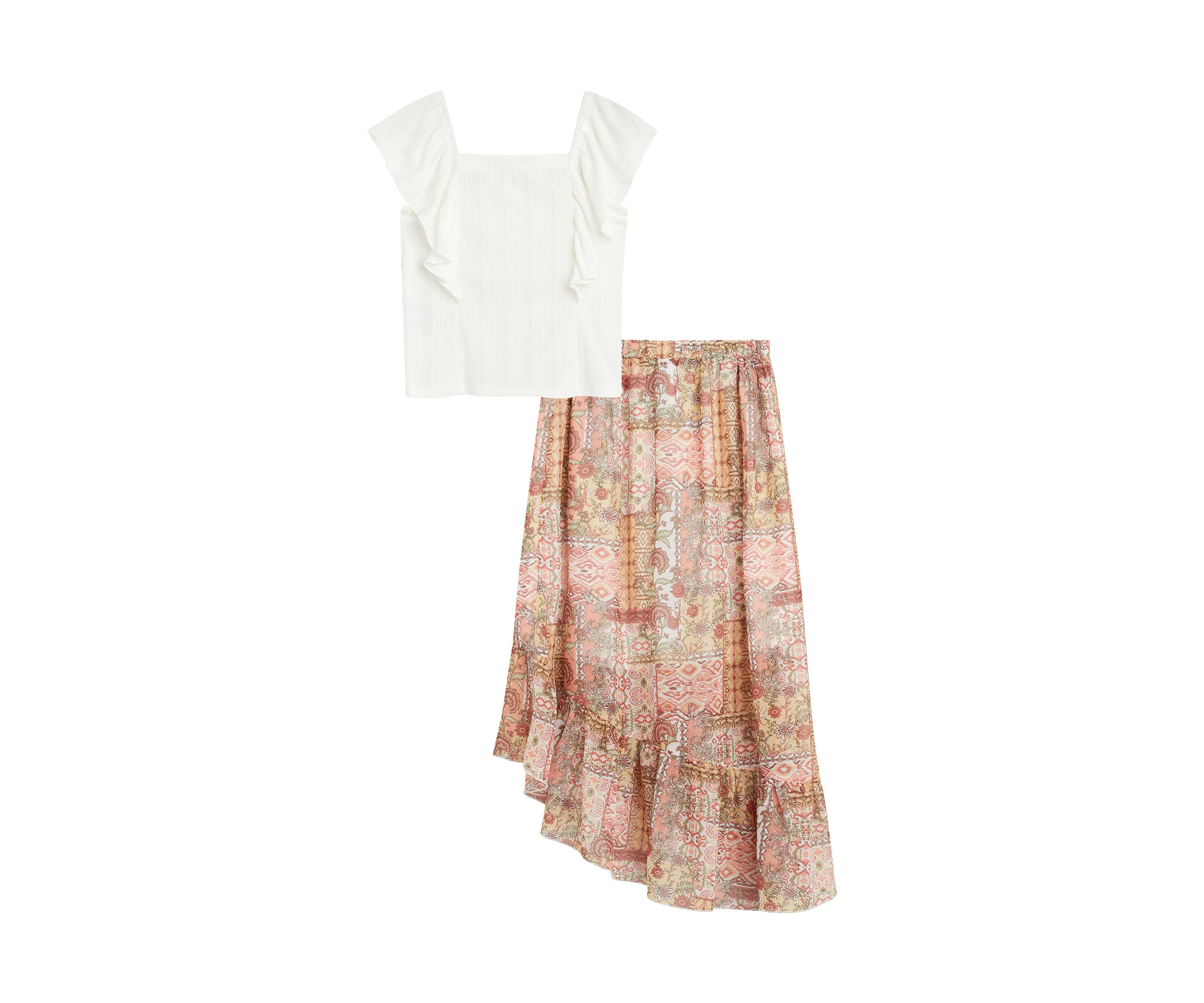 Beautees Girls 7-16 Solid Top and Printed Maxi Skirt Set | Belk
