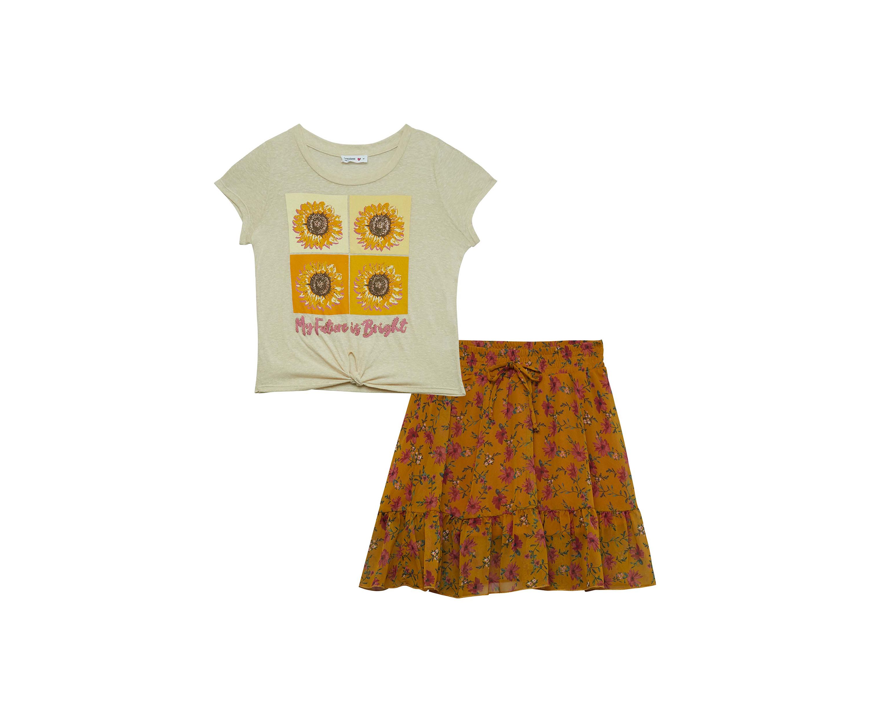 Beautees Girls 7-16 Sunflower Top and Chiffon Skirt Set | Belk