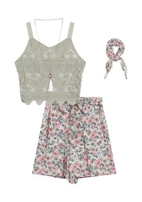 Beautees Girls 7-16 Lace Top and Printed Shorts Set | belk