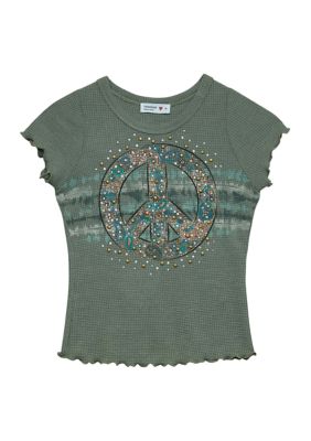 Beautees Girls 7--16 Green Glitter Peace Sign Top | belk