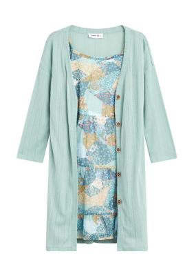 Beautees Girls 7-16 Sleeveless Printed Dress with Dusted Cardigan | belk