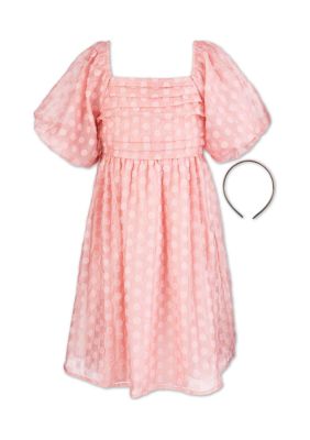 Speechless Girls 7-16 Pink Dot Tuck Bodice Dress with Headband | belk