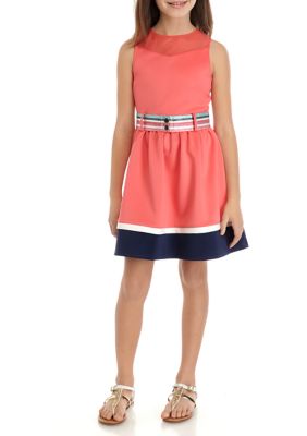 SEQUIN HEARTS girls Girls 7-16 Illusion Neck Sparkle Belt Skater Dress ...