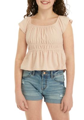 Pink Republic Girls 7-16 Cinch Waist Flutter Sleeve Top | belk