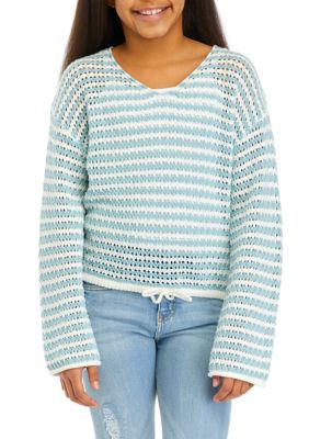 Pink Republic Girls 7-16 Pointelle Drop Shoulder Striped Sweater | belk