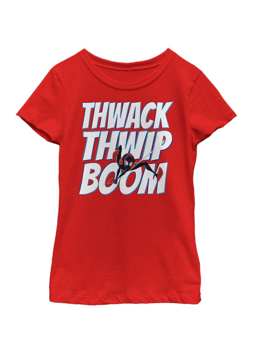 Marvel Girls Spider-Verse Twack Thwip Boom Short Sleeve Graphic T-Shirt ...