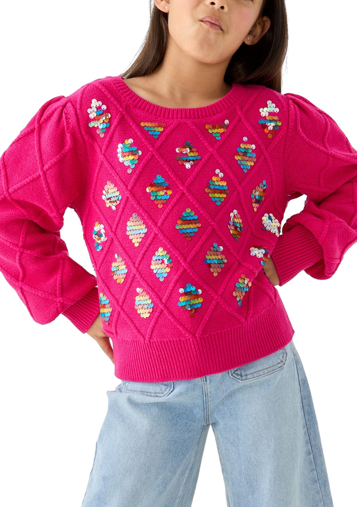 Habitual Girls 7-16 LS Cable Sweater with Multi Color Palettes | Belk