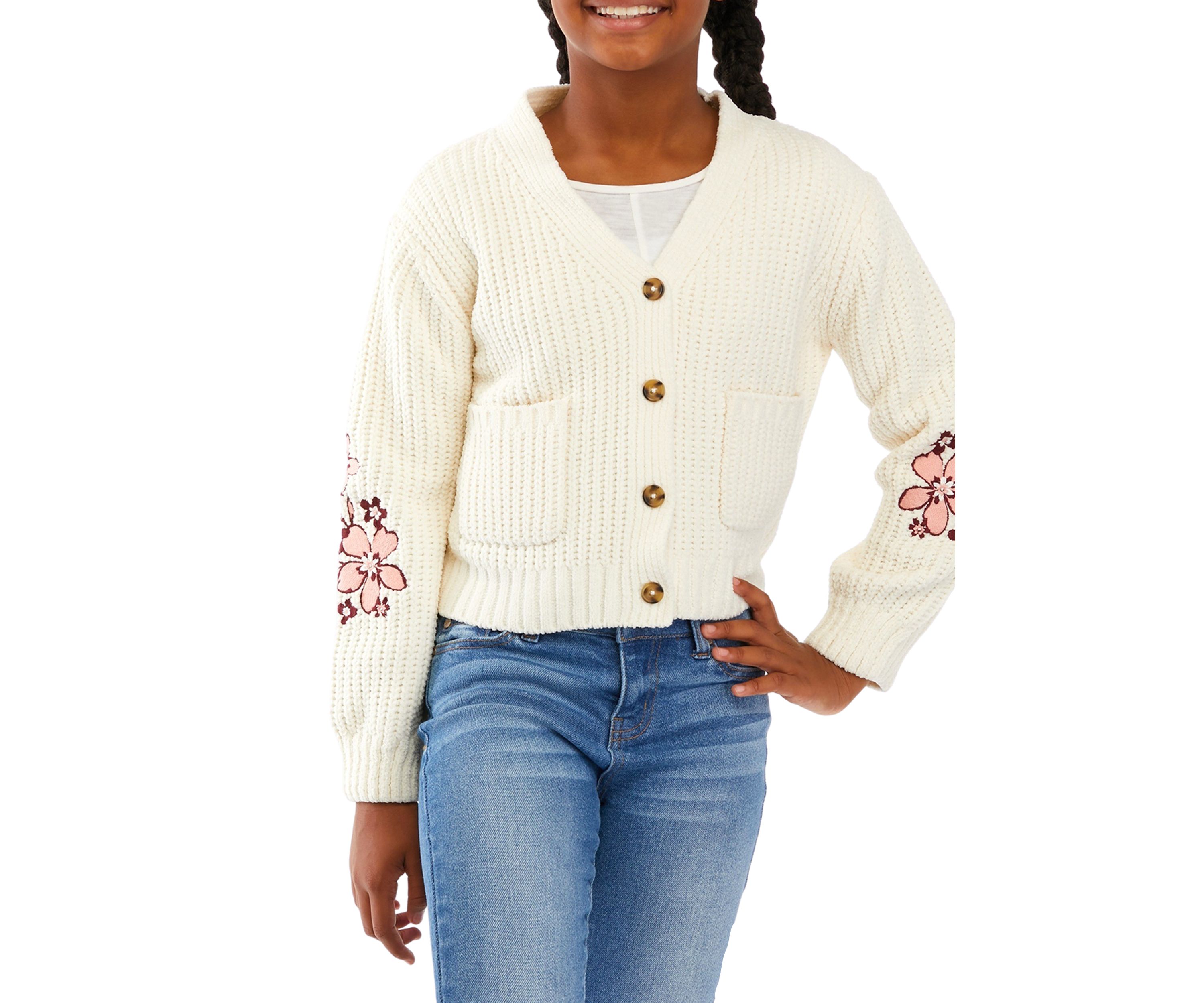 Derek Heart Girl Girls 7-16 Matte Chenille Embroidered Cardigan | Belk