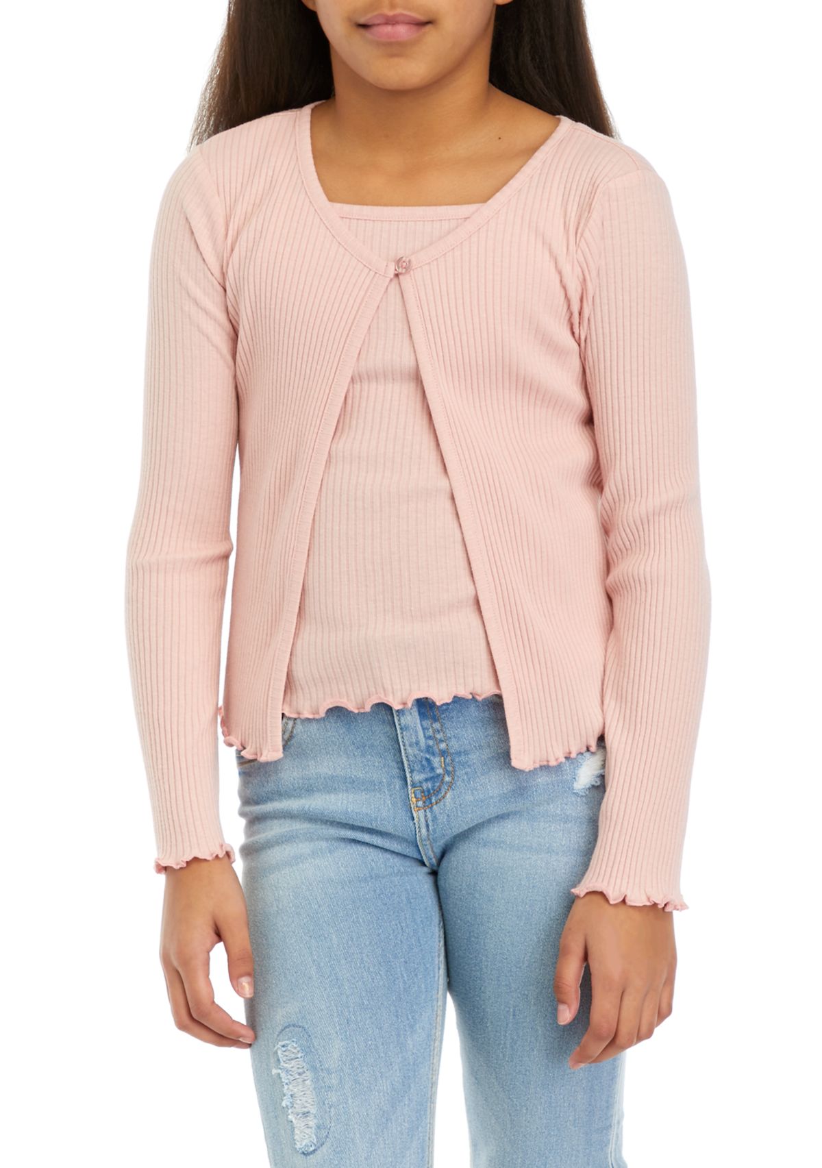 Derek Heart Girls 7-16 Ribbed Cardigan Cami Set | Belk