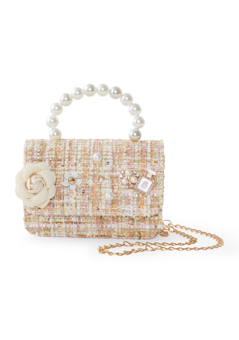 Riviera Girls Pink Tweed Purse with Pearl Handle | Belk