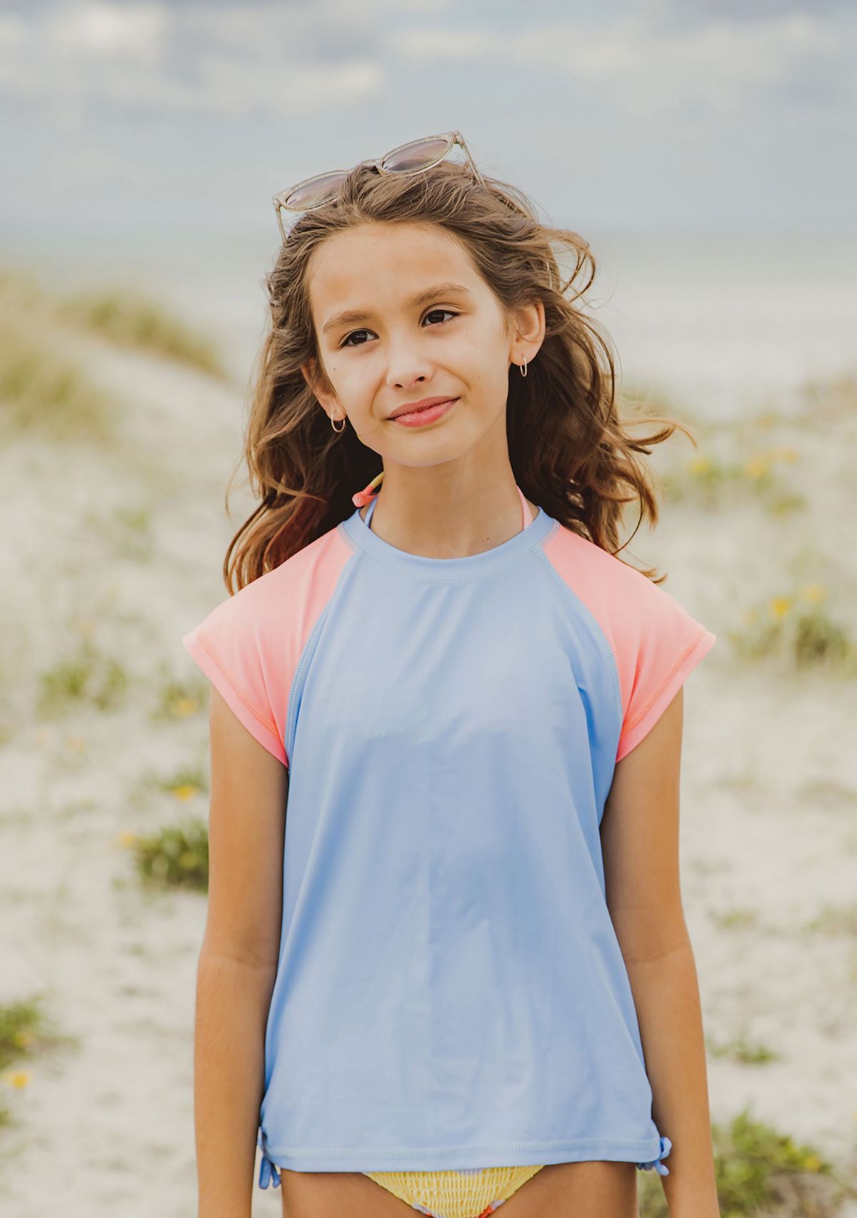 Snapper Rock Cornflower Peach Sleeve SS Rash Top | Belk