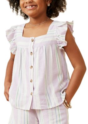 Hayden Girls 7-16 Striped Square Neck Ruffled Button Top | belk