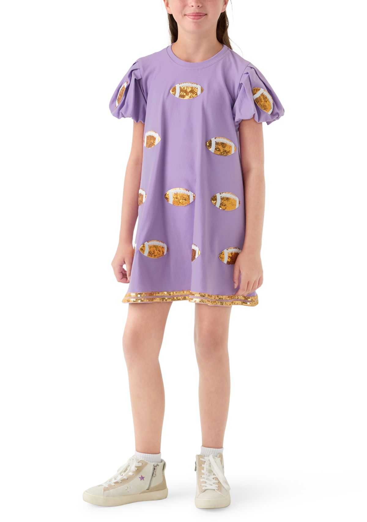 Tweenstyle Girls 7-16 Sequin Football Bubble Sleeve Dress | Belk