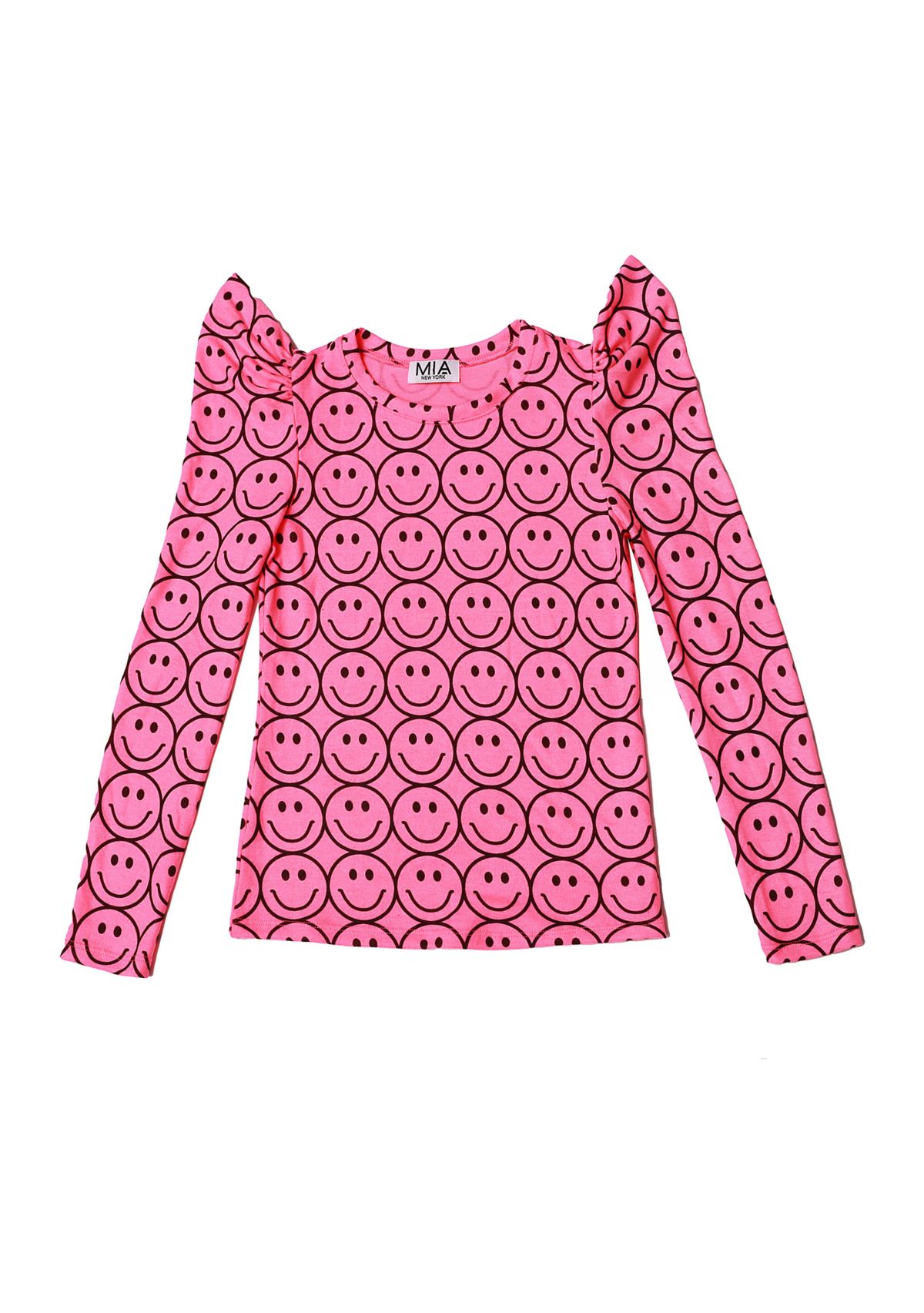 Mia New York Girls 7-16 Smiley Printed Puff Shoulder Top | Belk