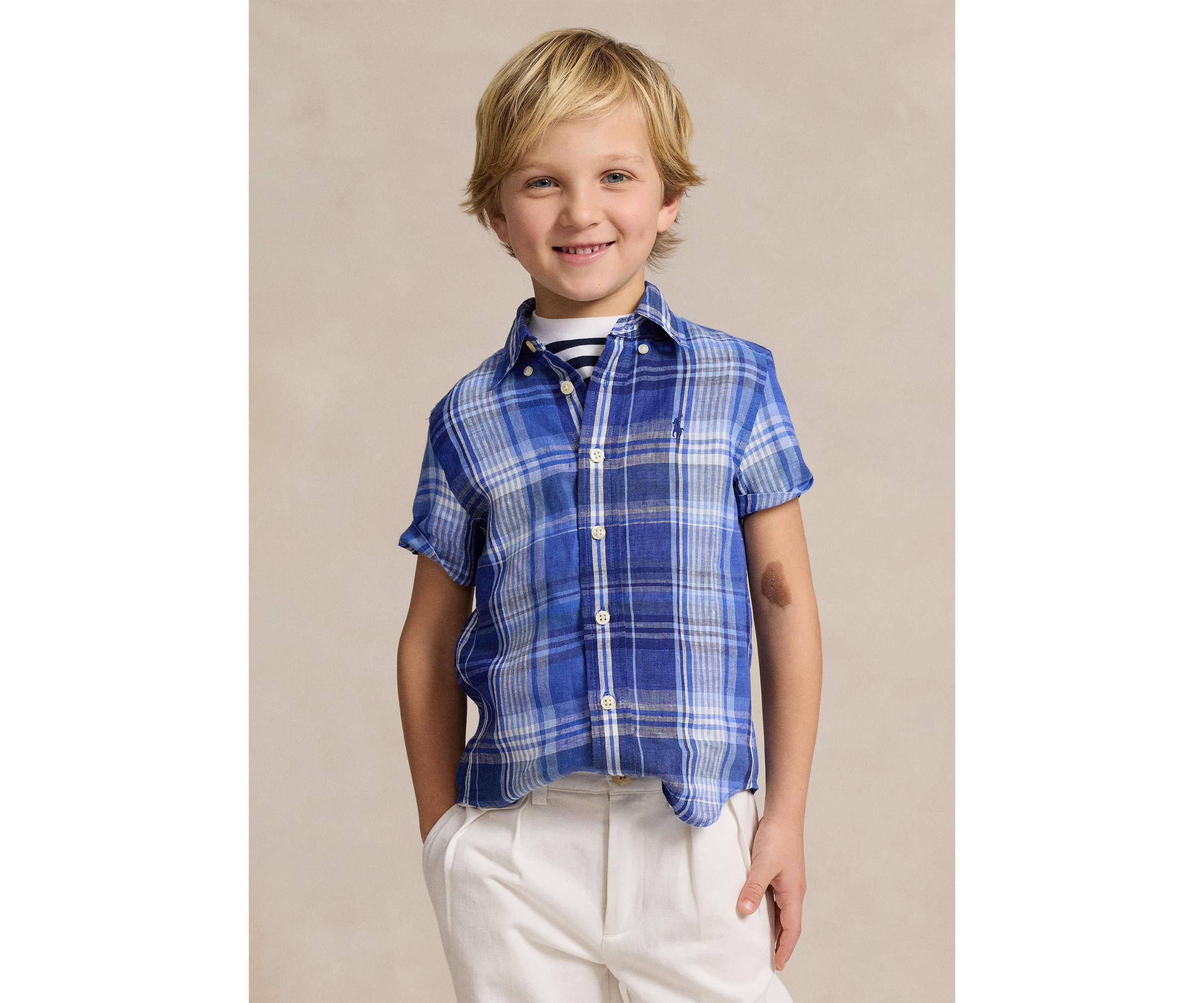 Ralph Lauren Childrenswear Boys 2-7 Plaid Linen Short Sleeve Shirt | Belk