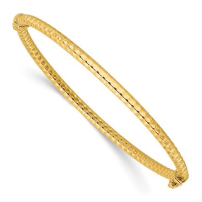 Belk & Co. 14K Yellow Gold Polished and Textured Hinged Bangle Bracelet ...