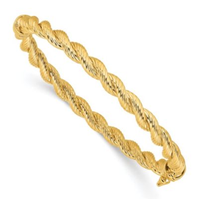 Belk & Co. 14K Yellow Gold Polished and Textured Twisted Hinged Bangle ...