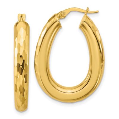 Belk & Co. 14K Yellow Gold Polished and Diamond-cut Oval Hoop Earrings | belk