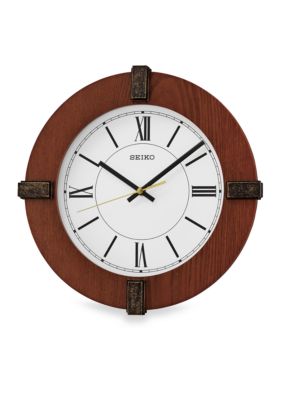 Seiko Brown Wooden Wall Clock with Bezel Ornaments | belk