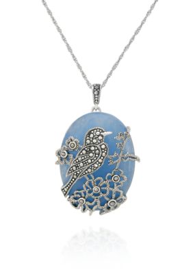 Belk & Co. Genuine Marcasite and Blue Jade Bird Pendant in Sterling ...