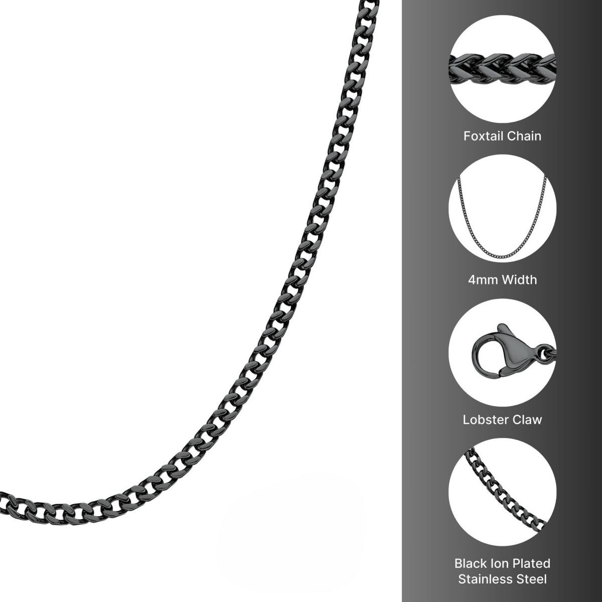 LYNX 4MM Foxtail Chain Necklace in Stainless Steel | Belk
