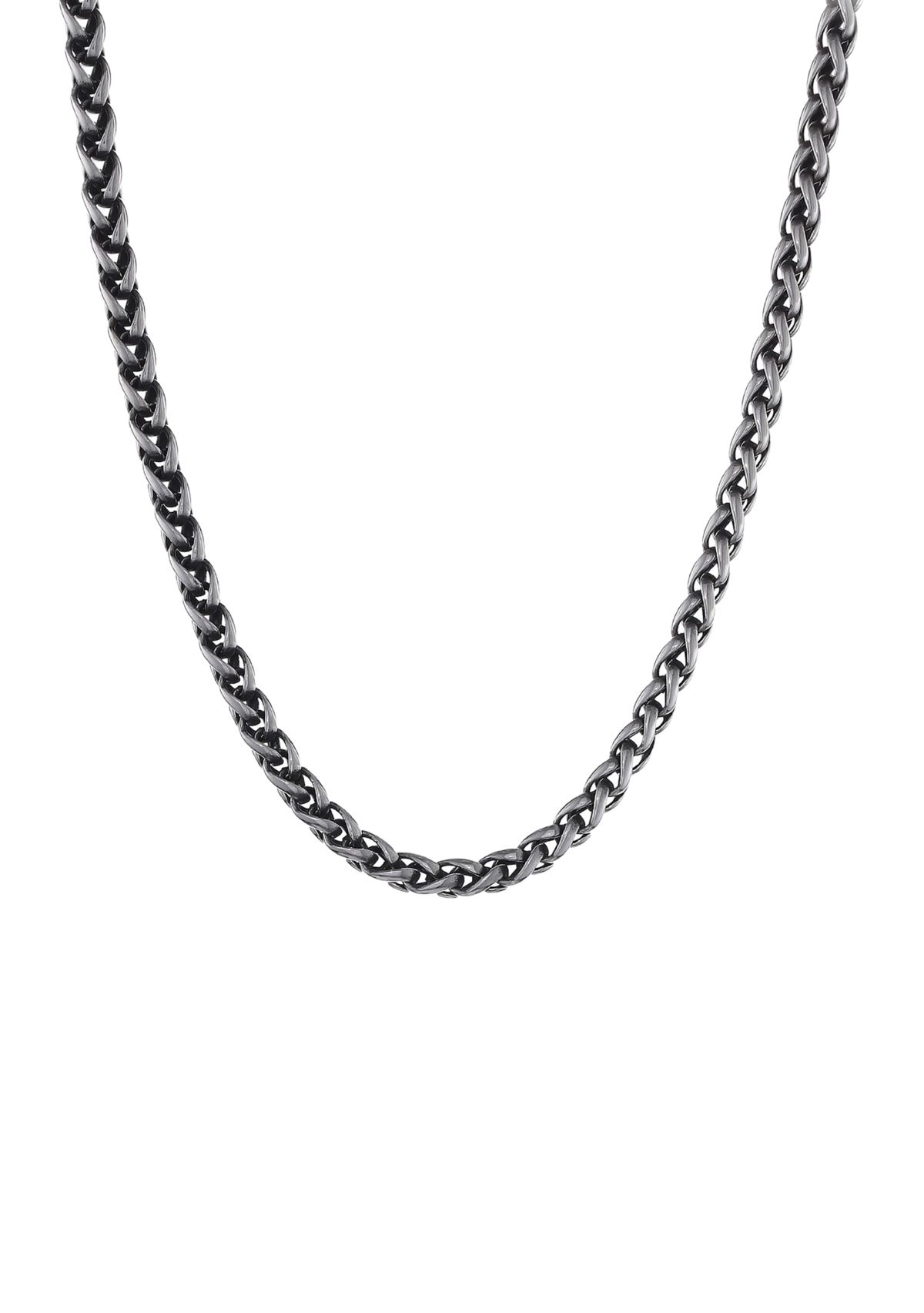 Belk & Co. Stainless Steel 8 Millimeter Wheat Chain Necklace with Black ...