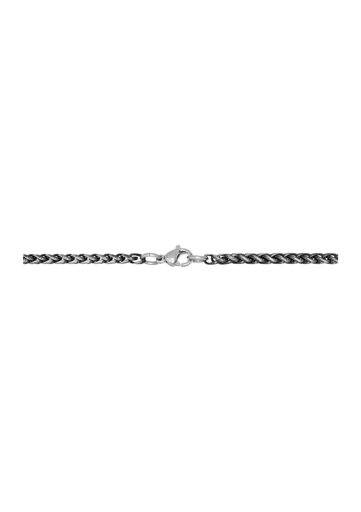 Belk & Co. Stainless Steel 8 Millimeter Wheat Chain Necklace with Black ...