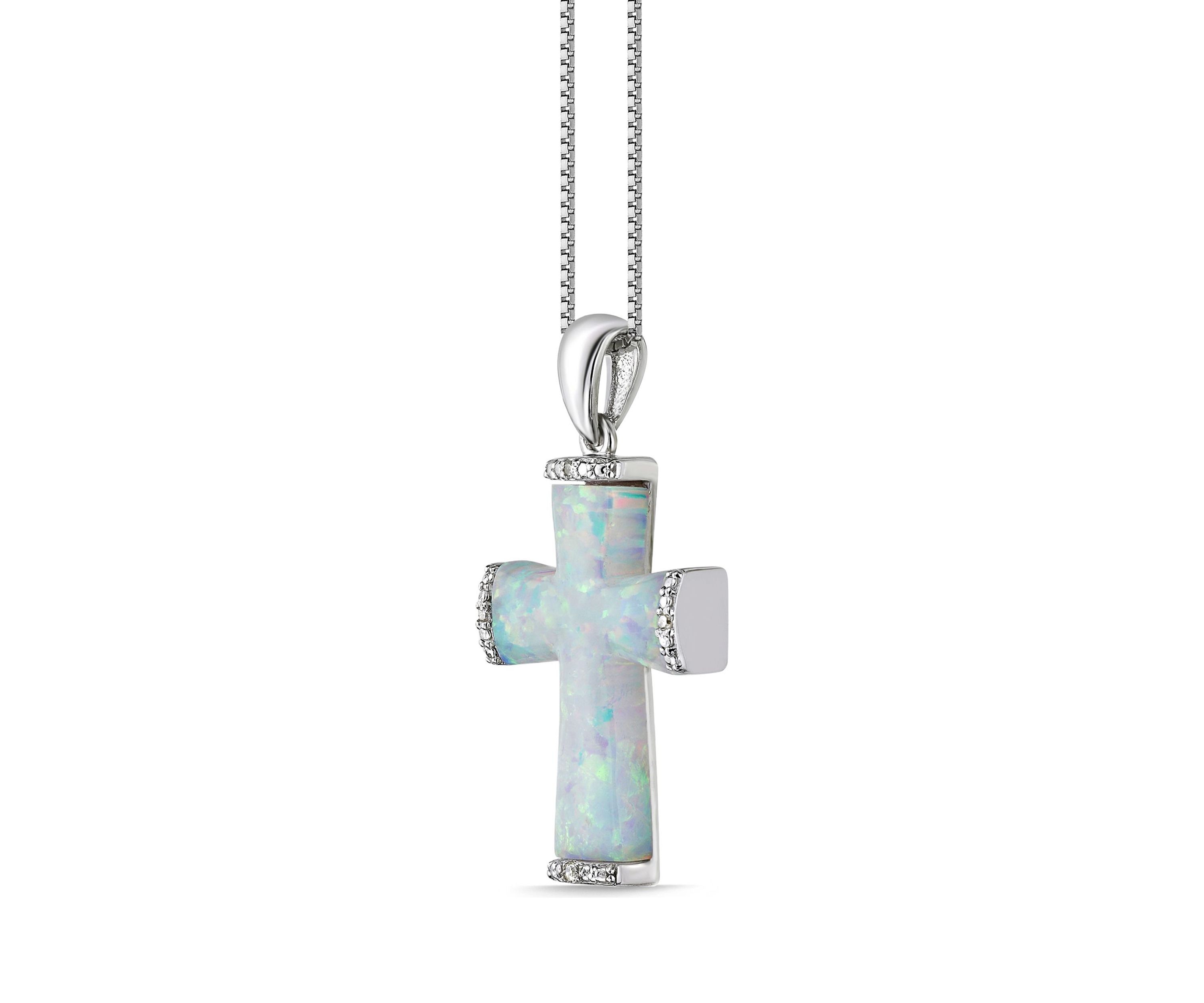 Gemminded Lab Created 1 ct. t.w. Created Opal and Diamond Accent Cross ...