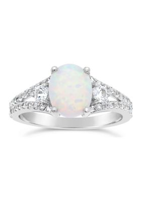Gemminded Lab Created 1 ct. t.w. Created Opal and White Topaz Ring in ...