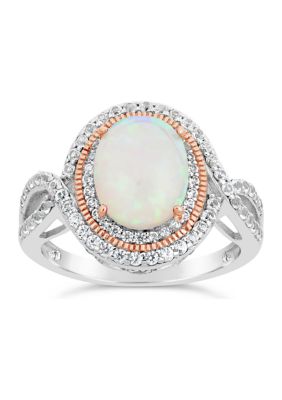 Gemminded Lab Created 1.5 ct. t.w. Created Opal and White Topaz Ring in ...