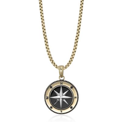 LYNX Stainless Steel Black Agate & Black Spinel Compass Pendant ...