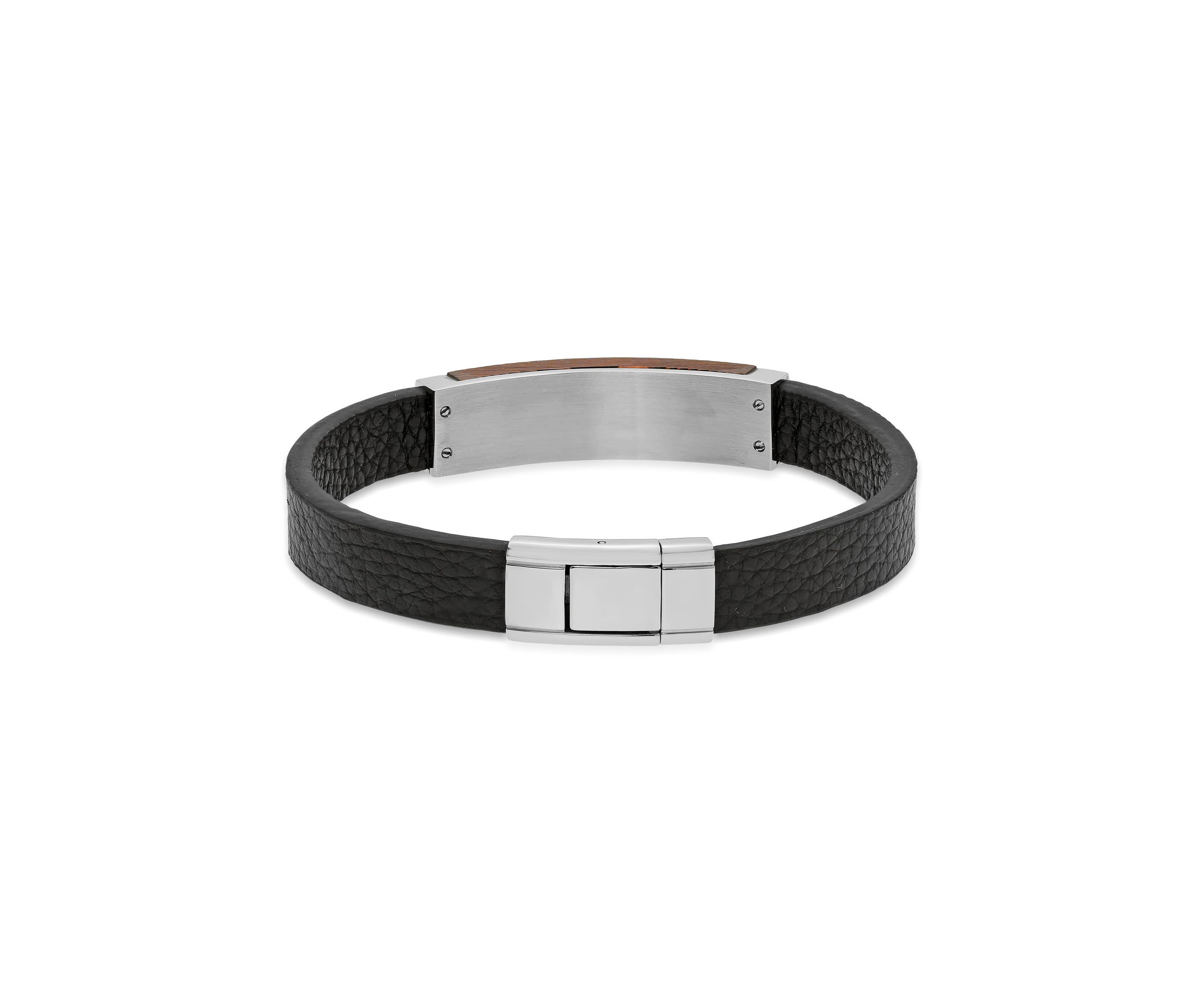LYNX Stainless Steel and Leather Bracelet with Carbon Fiber & Copper ...