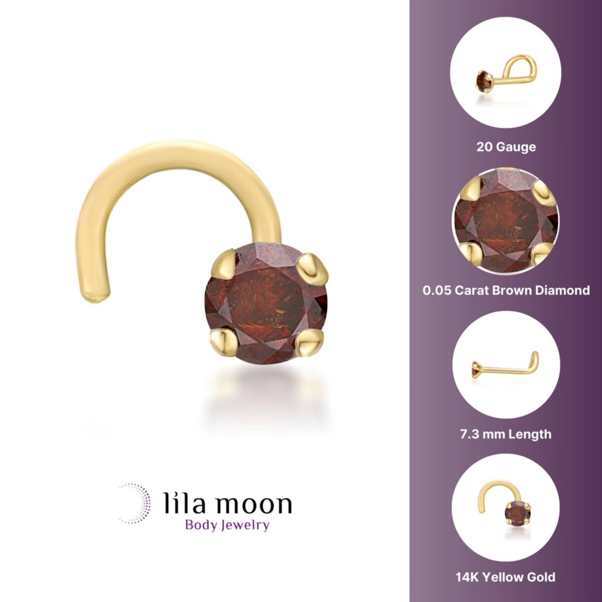 Lila Moon Lila Moon Brown Diamond Accent Curved Nose Stud in 14KWhite ...