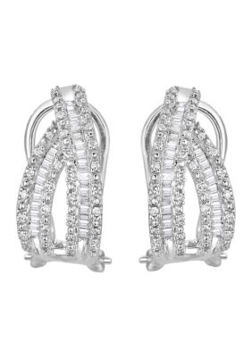 Diamaison 1/2 ct. t.w. Diamond Swoop Hoop Earrings in Sterling Silver ...
