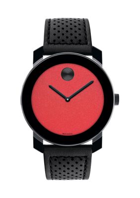 Movado Red Dial Black Leather Watch | belk