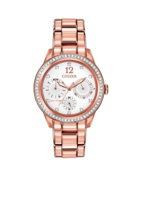 Citizen Women's Eco-Drive Pink Gold-Tone Stainless Steel Swarovski ...