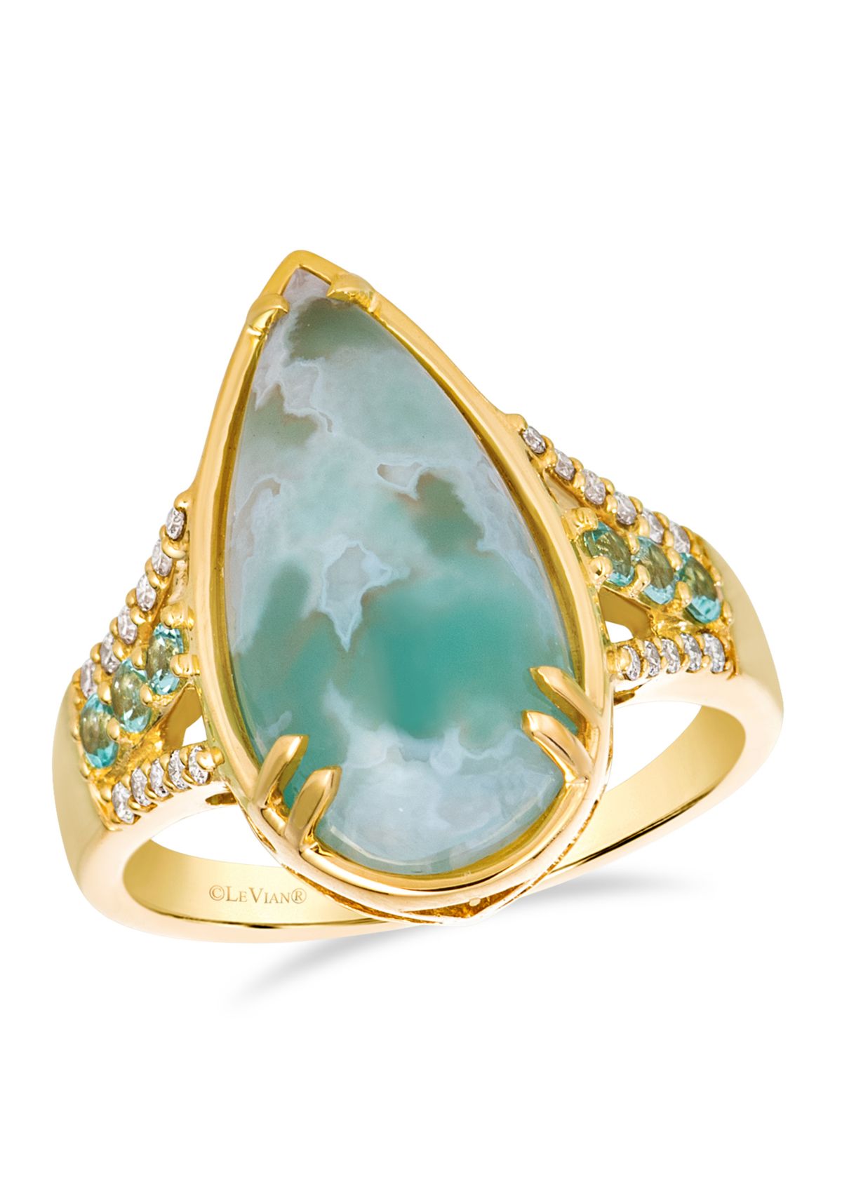 Le Vian® Ring featuring 4.75 ct. t.w. Peacock Aquaprase™, 1/8 ct. t.w. Green Beryl, 1/8 ct. t.w ...