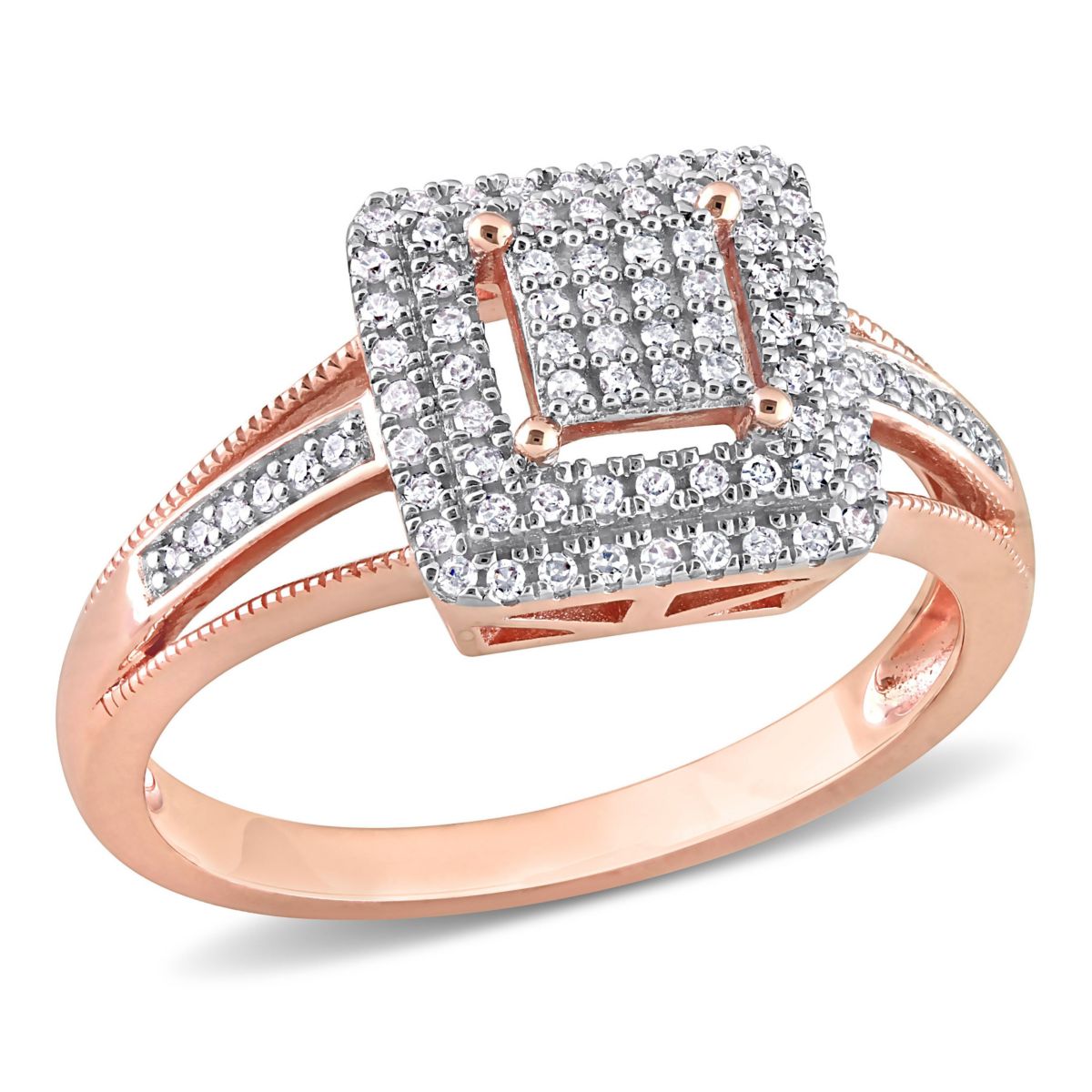 Belk & Co. 1/4 ct. t.w. Diamond Double Halo Square Cluster Split Shank ...