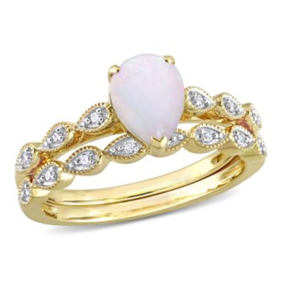 Belk & Co. Opal and Diamond Accent Vintage Design Bridal Ring Set in ...