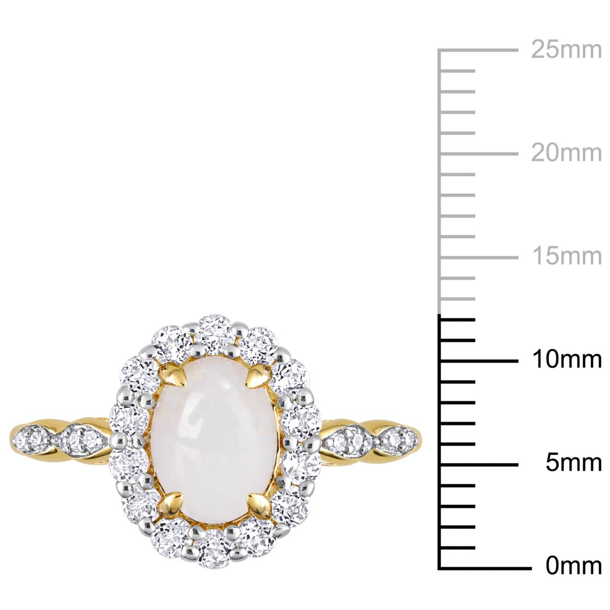 Belk & Co. Opal and White Topaz with Diamond Accent Halo Ring in 14K ...