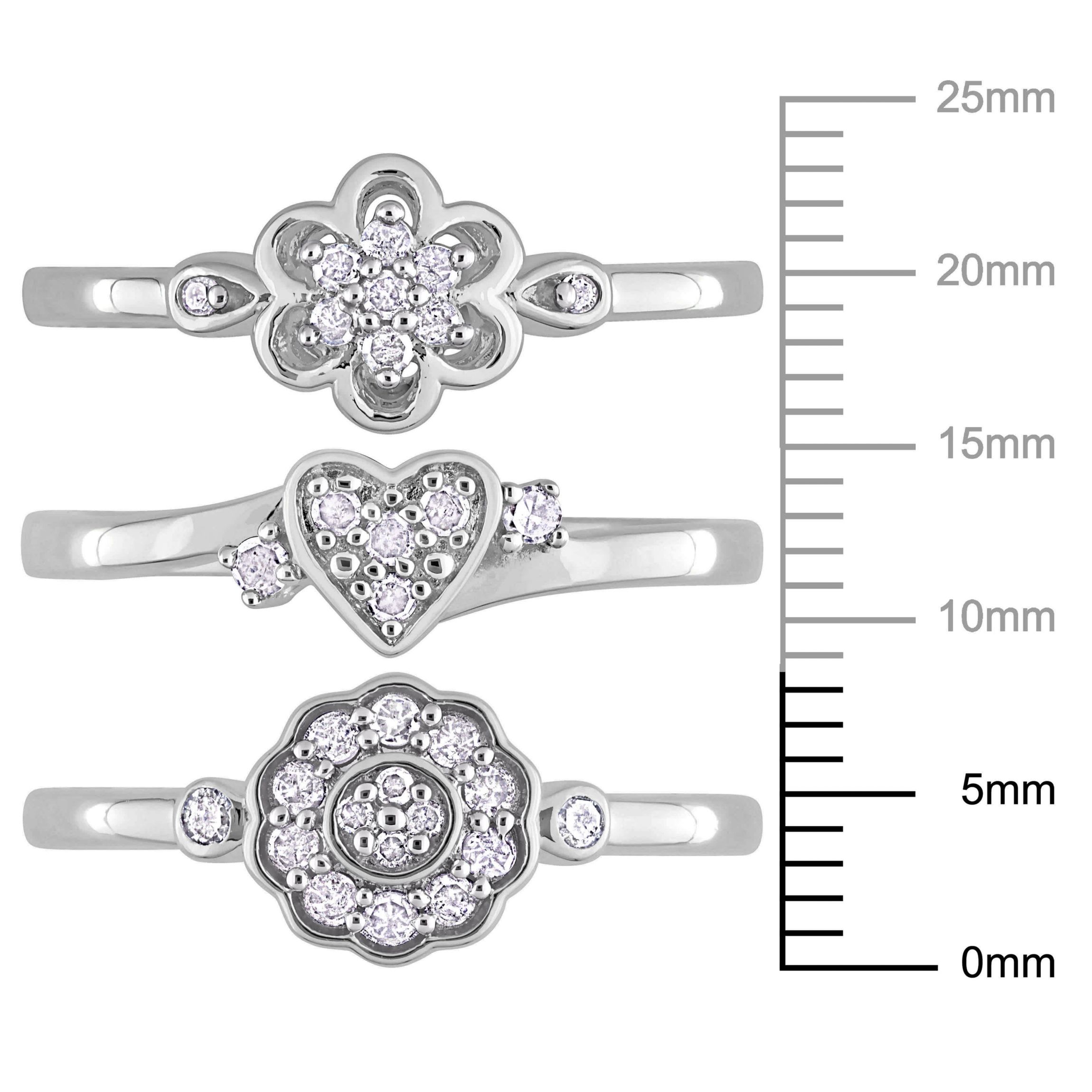 Belk & Co. 3-Pc Set of 3/8 ct. t.w. Diamond Heart & Flower Ring Set in ...