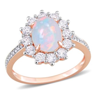Belk & Co. Ethiopian Opal-Blue & White Topaz Halo Ring in Rose Plated ...