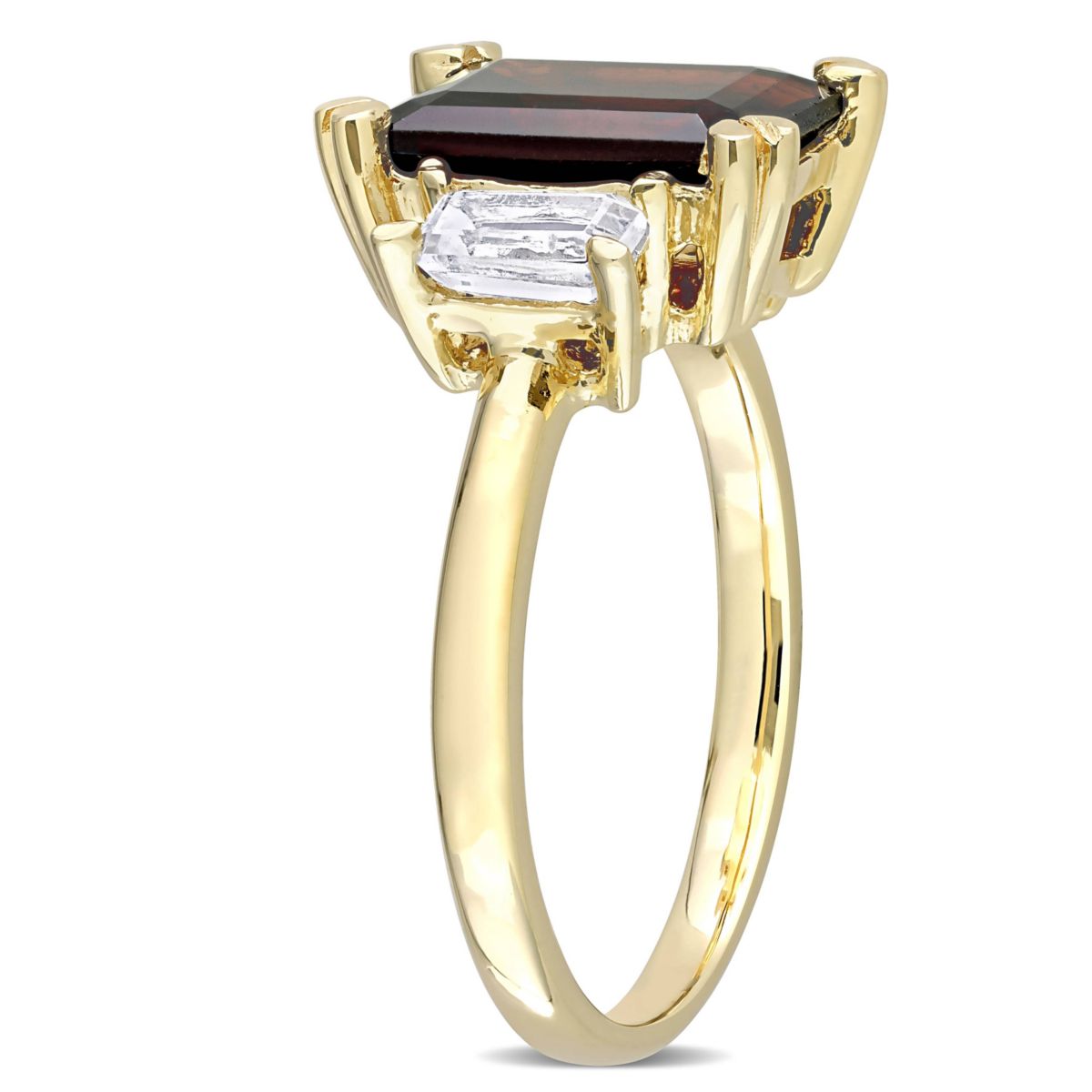 Belk & Co. Garnet & White Topaz Ring in Yellow Plated Sterling Silver ...