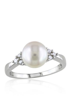 Belk & Co. Sterling Silver White Cultured Freshwater Pearl and Diamond ...